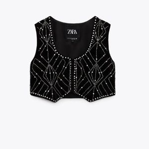 Zara | Tops | Zara Velvet Waistcoat With Rhinestones Studed | Poshmark